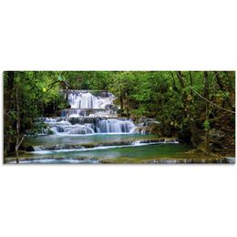 Glasbild Artland "Tiefen Wald Wasserfall" Bilder Gr. B/H: 125 cm x 50 cm, Gewässer, 1 St., grün Glasbilder