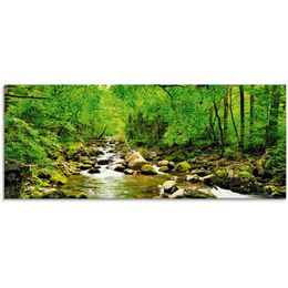 Glasbild Artland "Herbstwald Fluss Smolny" Bilder Gr. B/H: 125 cm x 50 cm, Wald, 1 St., grün Glasbilder