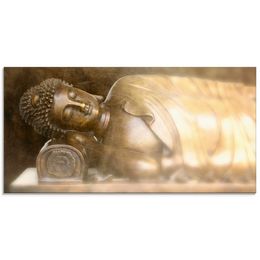Glasbild Artland "liegender Buddha" Bilder Gr. B/H: 100 cm x 50 cm, Glasbild Religion Querformat, 1 St., goldfarben Glasbilder