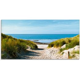 Glasbild Artland "Strand mit Sanddünen und Weg zur See" Bilder Gr. B/H: 100 cm x 50 cm, Strand, 1 St., beige (naturfarben) Glasbilder