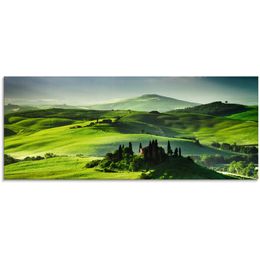 Glasbild Artland "Sonnenaufgang über einer Olivenfarm" Bilder Gr. B/H: 125 cm x 50 cm, Felder, 1 St., grün Glasbilder