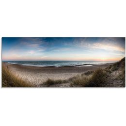 Glasbild Artland "Strand und Sanddünen am Hengistbury Head" Bilder Gr. B/H: 125 cm x 50 cm, Küste, 1 St., blau Glasbilder