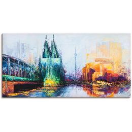 Wandbild Artland "Köln Skyline" Bilder Gr. B/H: 100 cm x 50 cm, Leinwandbild Deutschland, 1 St., orange Kunstdrucke