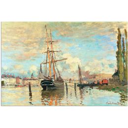 Wandbild Artland "Die Seine in Rouen. 1874." Bilder Gr. B/H: 90 cm x 60 cm, Alu-Dibond-Druck Boote & Schiffe, 1 St., beige (naturfarben) Kunstdrucke