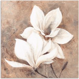 Wandbild Artland "Klassische Magnolien" Bilder Gr. B/H: 100 cm x 100 cm, Alu-Dibond-Druck Blumen, 1 St., beige (naturfarben) Kunstdrucke