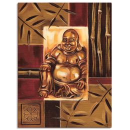 Wandbild Artland "Lachender Buddha" Bilder Gr. B/H: 90 cm x 120 cm, Leinwandbild Religion Hochformat, 1 St., braun Kunstdrucke