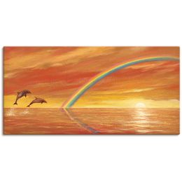 Wandbild Artland "Regenbogen über dem Meer" Bilder Gr. B/H: 150 cm x 75 cm, Leinwandbild Wassertiere, 1 St., orange Kunstdrucke