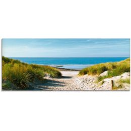 Glasbild Artland "Strand mit Sanddünen und Weg zur See" Bilder Gr. B/H: 125 cm x 50 cm, Strand, 1 St., beige (naturfarben) Glasbilder