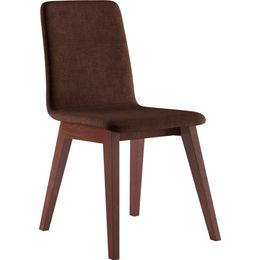 Stuhl Inosign "Sandy" Stühle Gr. B/H/T: 47 cm x 88 cm x 56 cm, 2 St., Microfaser Veloursoptik, Massivholz, braun (tabac, nuss) 4-Fuß-Stuhl Esszimmerstuhl Polsterstuhl Küchenstühle
