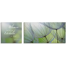 Glasbild Artland "Zitatenbild, Pusteblumen-Samen" Bilder Gr. B/H: 60 cm x 30 cm, Sprüche & Te x te, 2 St., grün Glasbilder