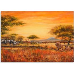 Wandbild Artland "Afrikanische Steppe mit Löwen" Bilder Gr. B/H: 100 cm x 70 cm, Alu-Dibond-Druck Afrika, 1 St., braun Kunstdrucke