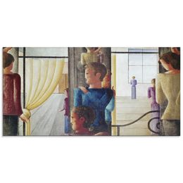 Glasbild Artland "Zwölfergruppe mit Interieur. 1930" Bilder Gr. B/H: 100 cm x 50 cm, Glasbild Gruppen & Familien Querformat, 1 St., gelb Glasbilder