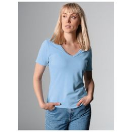 TRIGEMA T-Shirt TRIGEMA V-Shirt aus Baumwolle/Elastan (1-tlg), blau