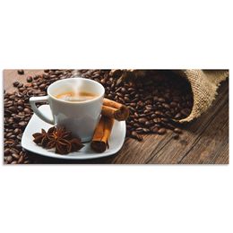 Küchenrückwand Artland "Kaffeetasse Leinensack mit Kaffeebohnen" Spritzschutzwände Gr. B/H: 120 cm x 50 cm, braun Küchendekoration