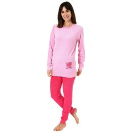 Normann Pyjama Damen Frottee Pyjama langarm Schlafanzug mit Bündchen und Herz Motiv