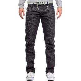 Cipo & Baxx Cipo & Baxx 5-Pocket-Jeans Hose BA-C0812 in Schwarz Glänzend mit weißen Nähten