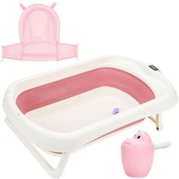 VINGO Baby Badewanne Babywanne Kinder Faltbare klappbar Baden Sicher 3 in 1 0-6 Jahre mit Standfüßen Tragbare mit Sicherheitsnetz Thermometer Shampoobecher