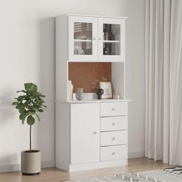 Highboard,Kommode,Sideboard,Vitrine alta Weiß 77x35x165 cm Massivholz Kiefer VMEC890859 MAISONCHIC