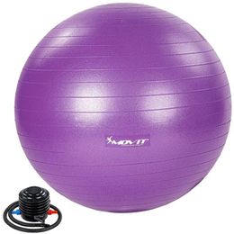Movit® Gymnastikball - 55 cm, mit Pumpe, Maßband, bis 500 kg, für Training, Büro, Groß, Aufblasbar, Ergonomisch, Lila - Trainingsball, Pilatesball,