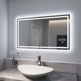 Emke - led Badspiegel mit Beleuchtung Badezimmerspiegel IP44 energiesparend, 100x60cm, Touchschalter, Beschlagfrei, Kaltweiß Licht Dimmbar,