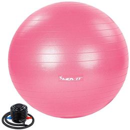 Movit® Gymnastikball - 55 cm, mit Pumpe, Maßband, bis 500 kg, für Training, Büro, Groß, Aufblasbar, Ergonomisch, Pink - Trainingsball, Pilatesball,