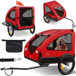 Kesser - Hundeanhänger Boxer 2-in-1 Hundebuggy Fahrradanhänger groß ca. 250L Volumen - Inkl. Fahne und Tasche - 600D Oxford Canvas Klappbar Rot /