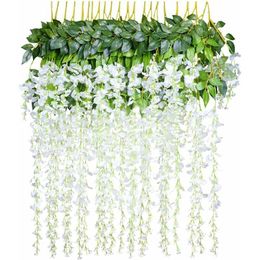 Minkurow - Künstliche Blumen, künstliche Glyzinien, Heimdekoration, jeder Strang ist 110 cm lang, Seide (weiß)