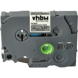 vhbw - Schriftband-Kassette kompatibel mit Brother pt D200BW, D200BWV, D200BT, D200DA, D200DR, Cube+, D200 Etiketten-Drucker 12mm Schwarz auf Silber
