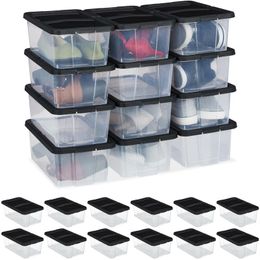 Relaxdays 24 x Schuhbox Kunststoff, stapelbar, durchsichtige Aufbewahrungsboxen mit Deckel, HxBxT: 12,5 x20 x 34,5 cm, schwarz