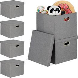 Relaxdays 6 x Aufbewahrungsbox, faltbare Ordnungsbox mit Deckel, je 51 l, Faltbox quadratisch, 34 x 43 x 43 cm, Stoffboxen, grau