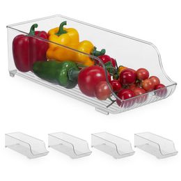 Relaxdays 5 x Kühlschrank Organizer, Lebensmittel Aufbewahrung, h x b x t: 10,5 x 14 x 35 cm, längliche Küchenbox, transparent
