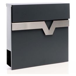 Wiltec XPOtool Briefkasten V60 Anthrazit und Edelstahl 370 x 105 x 370 mm, Wandbriefkasten mit Schloss, Soft Close Klappe und Zeitungsfach, Postkasten aus