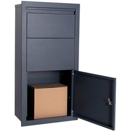 Wiltec - Paketbox für Wandmontage Anthrazit Briefkasten mit Paketfach abschließbarer Paketkasten aus Stahl - anthrazit