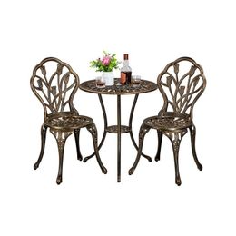 3tlg Bistro-Set Balkonset Gartenset Essgruppe Sitzgruppe Gartentisch mit 2 Stühlen, Bronze - Yaheetech