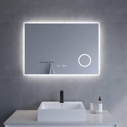 Badezimmerspiegel mit led Beleuchtung und Uhr 100x70cm boras Typ d Kosmetikspiegel Digital Uhr Touch Sensor Dimmbar Antibeschlag Kaltweiß 6400K