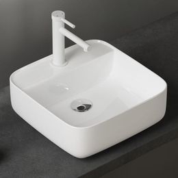 Aufsatzwaschbecken Keramik Waschbecken 385x385x140 mm weiß glänzend Gäste wc Handwaschbecken Waschtisch Brüssel107 - Glänzend weiß - Doporro