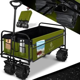 Kesser® Bollerwagen faltbar mit Breite Reifen Handwagen Transportkarre Gerätewagen inkl. 2 Netztaschen klappbar Kunststoff-Reifen bis 120 kg