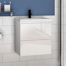 AICA SANITAIRE Badmöbel Waschtisch mit Unterschrank Waschbecken Badezimmer 50cm Hochglanz Weiß mit Waschbecken