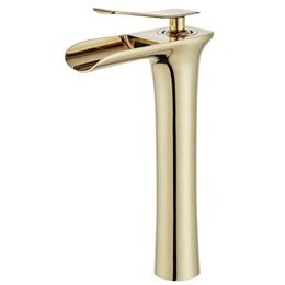 Modern Wasserhahn Bad Wasserfall Waschtischarmatur Hoch Mischbatterie Heiß und Kalt mit G3/8'' Einlassrohr Gold