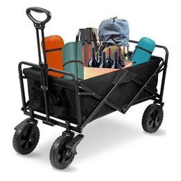 VINGO Bollerwagen faltbarer Tragfähigkeit bis ca. 100 kg - schwarz Bollerwagen faltbarer Strandwagen Handwagen Gerätewagen faltbar Kinder Ausflug - Schwarz