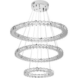 Uisebrt - 72W led Pendelleuchte Hängeleuchte Kristall - Moderne Kreative Höhenverstellbar Kronleuchter Hängelampe Deckenlampe Drei Ringe Esszimmer