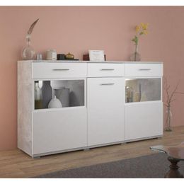 Furnix - Sideboard amadao 154 cm breit mit Vitrine Glas 3-türig Anrichte Beton Weiß