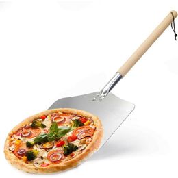 Aluminium-Pizzaschaufel, Pizzaschaufel mit Pizzaofen und langem, rutschfestem Holzgriff, aus Aluminium, abnehmbar