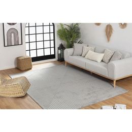 Teppich Outdoor Indoor Wetterfest Wohnzimmer Küchenteppich Skandi Modern Muster Uni Relief 3D Grau 200 x 275 cm - Surya