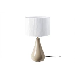 Miliboo Taupefarbene Tischlampe aus glänzender Keramik und Lampenschirm aus weißem Plissee-Stoff H49 cm troia - Taupe