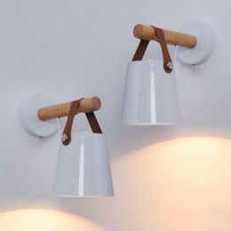 2 Stück Innenwandleuchte E27 Massivholz-Metall-Wandlampe, Massivholz-Gürtel-Wandlampe, kreative weiße skandinavische moderne Wandlampe (ohne