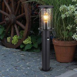Globo Stehleuchte Wegeleuchte Gartenlampe Außenlampe Metall schwarz Glas rauch Bewegungsmelder Edelstahl, 1x E27, h 60 cm