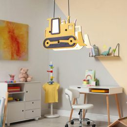 etc-shop Kinder Decken Hänge Lampe Schubraupe Bagger Jungen Pendel Leuchte schwarz gelb