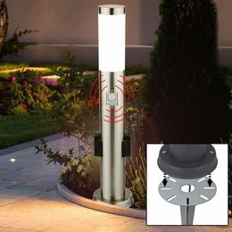 etc-shop Außen Leuchte Steckdosen Garten Steh Steck Lampe Edelstahl Bewegungssensor Erd Boden Spieß im Set inkl. led Leuchtmittel