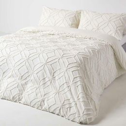 Homescapes - Perkal Bettwäsche 260 x 220 cm weiß aus 100% Baumwolle, getuftet mit Diamant-Muster - Weiß